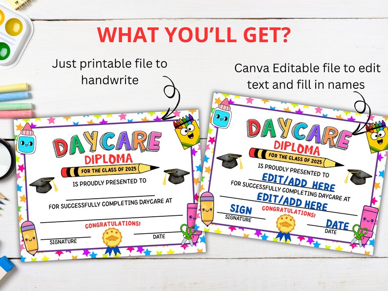 Daycare Graduation Diploma Editable, 2025 Daycare Certificate, Last Day ...