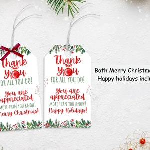 Christmas Thank You Tags, Staff Teacher Thank You Christmas Tags ...