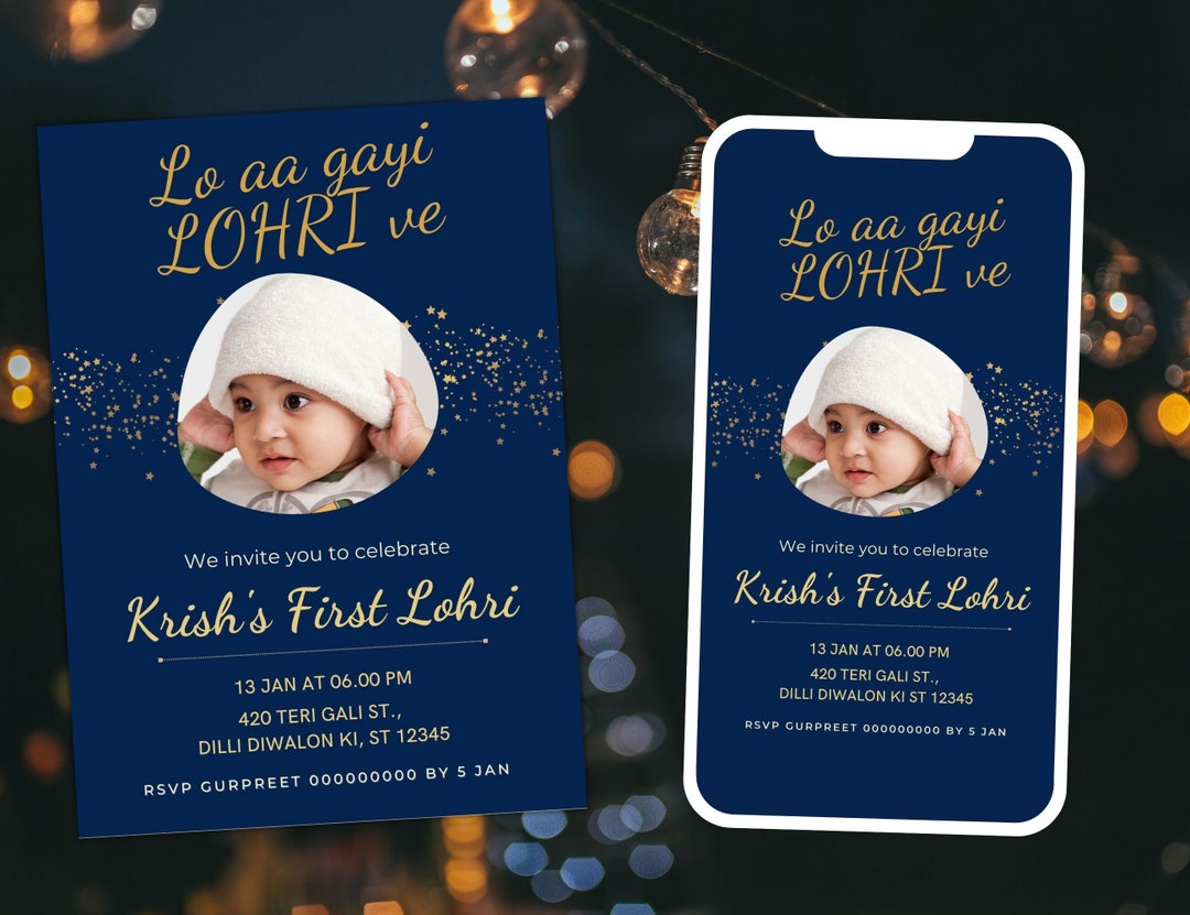 Lohri Invite, First Lohri Invitation Digital, Punjabi Baby Celebration ...