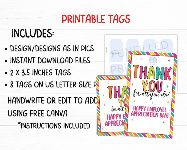 Employee Appreciation Tags, Happy Employee Appreciation Day Gift Tag ...