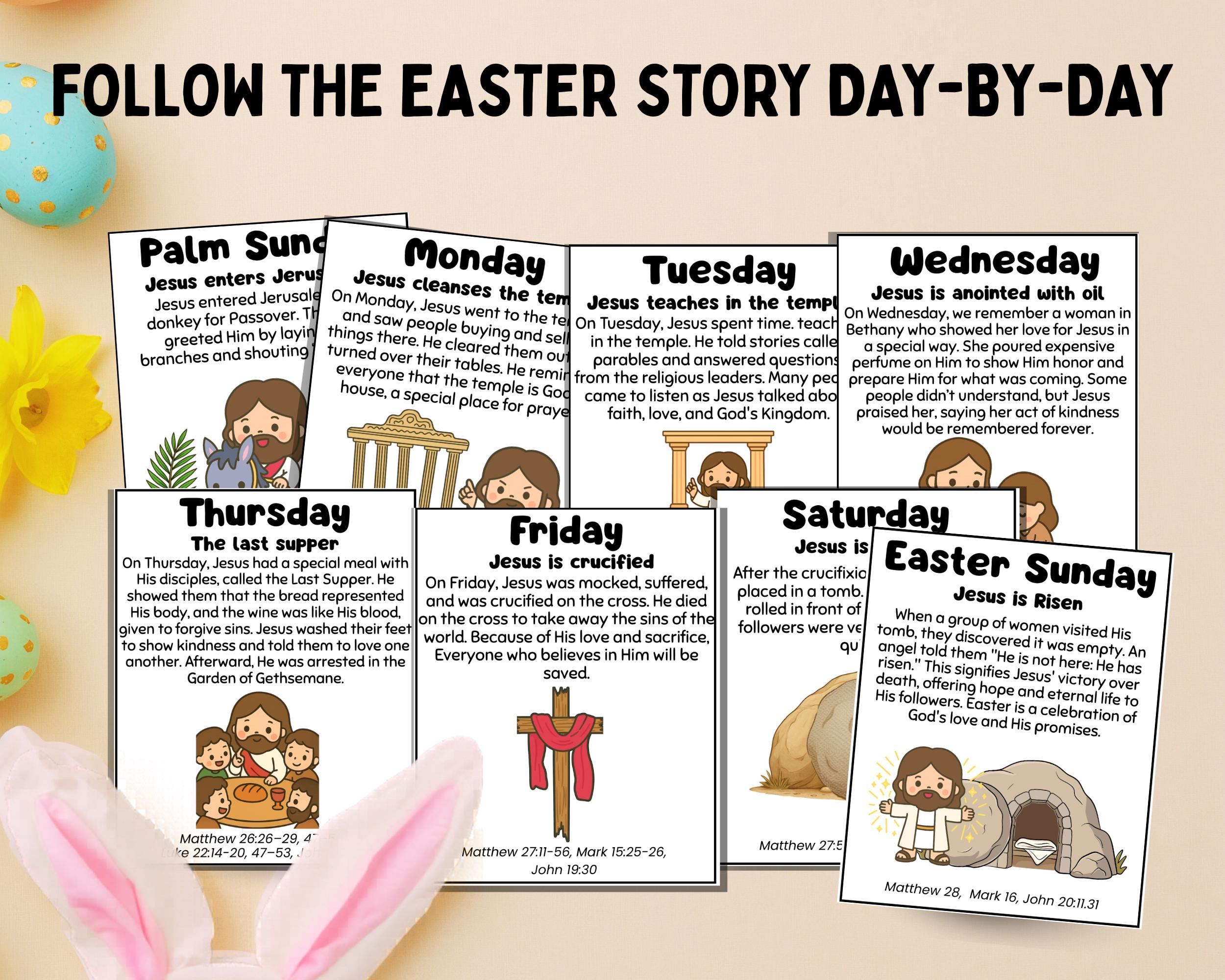 Holy Week Story Cards for Kids, Easter Bible Activity- Palm Sunday to ...