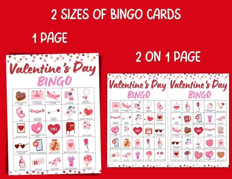 50 Valentines Bingo Cards, Valentines Day Bingo Game for Kids Adults ...
