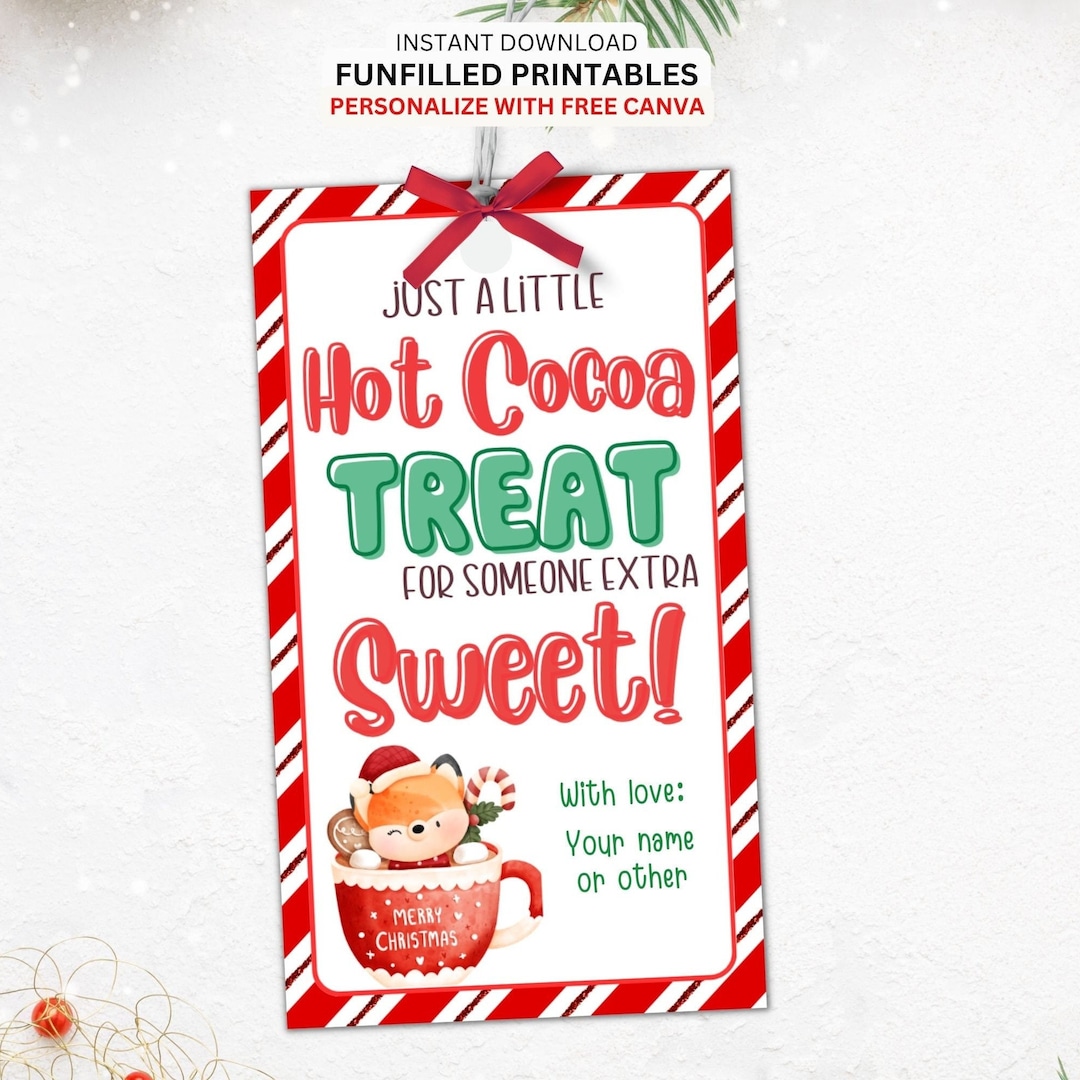 Hot Cocoa Christmas Gift Tag, Hot Chocolate Mix Christmas Treat Tag ...