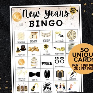 New Years Bingo, 20 New Years Eve Bingo Cards, New Years Eve Party Game ...