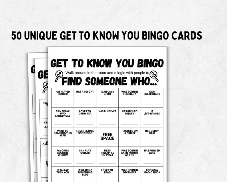50 Icebreaker Bingo Cards, Find Someone Who /get to Know You Bingo ...