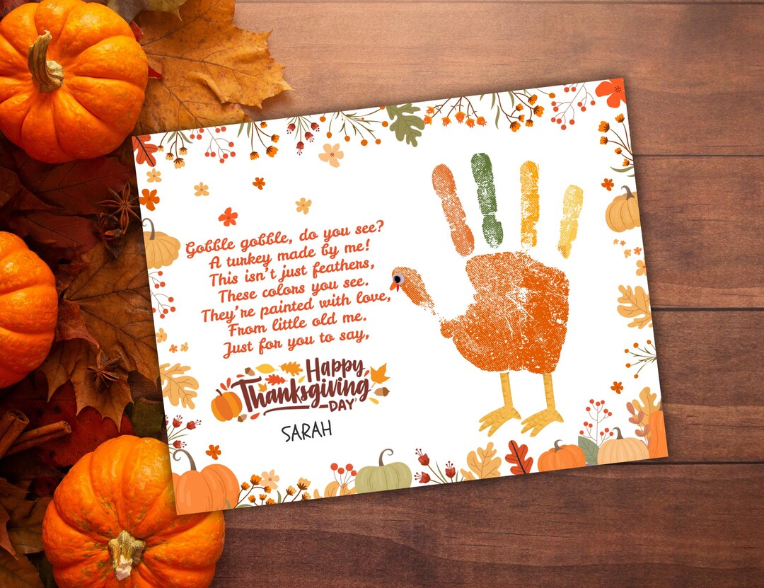 Thanksgiving Turkey Poem Handprint Craft, Thanksgiving Keepsake ...