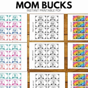 Mom Bucks Printable, Behavior Bucks, Chore Bucks, Kids Reward System ...