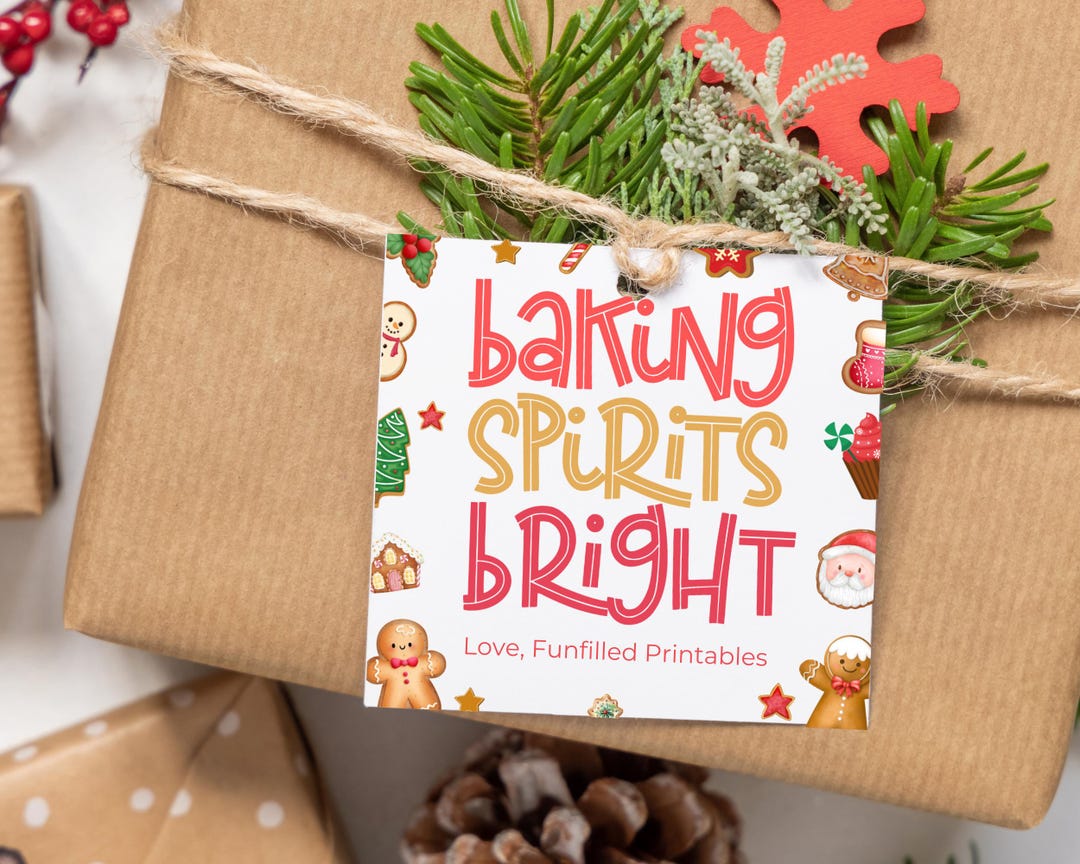 Baking Spirits Bright Tags, Printable Christmas Tags for Baked Goods ...