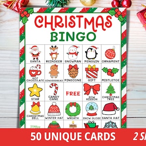 50 Christmas Bingo Cards, Fun Christmas Game, Printable Christmas Bingo ...