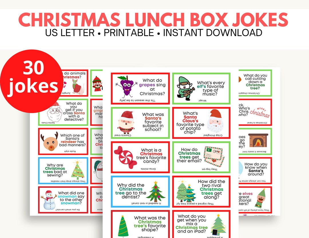 Printable Christmas Lunchbox Jokes, December Christmas Lunch Box Notes ...