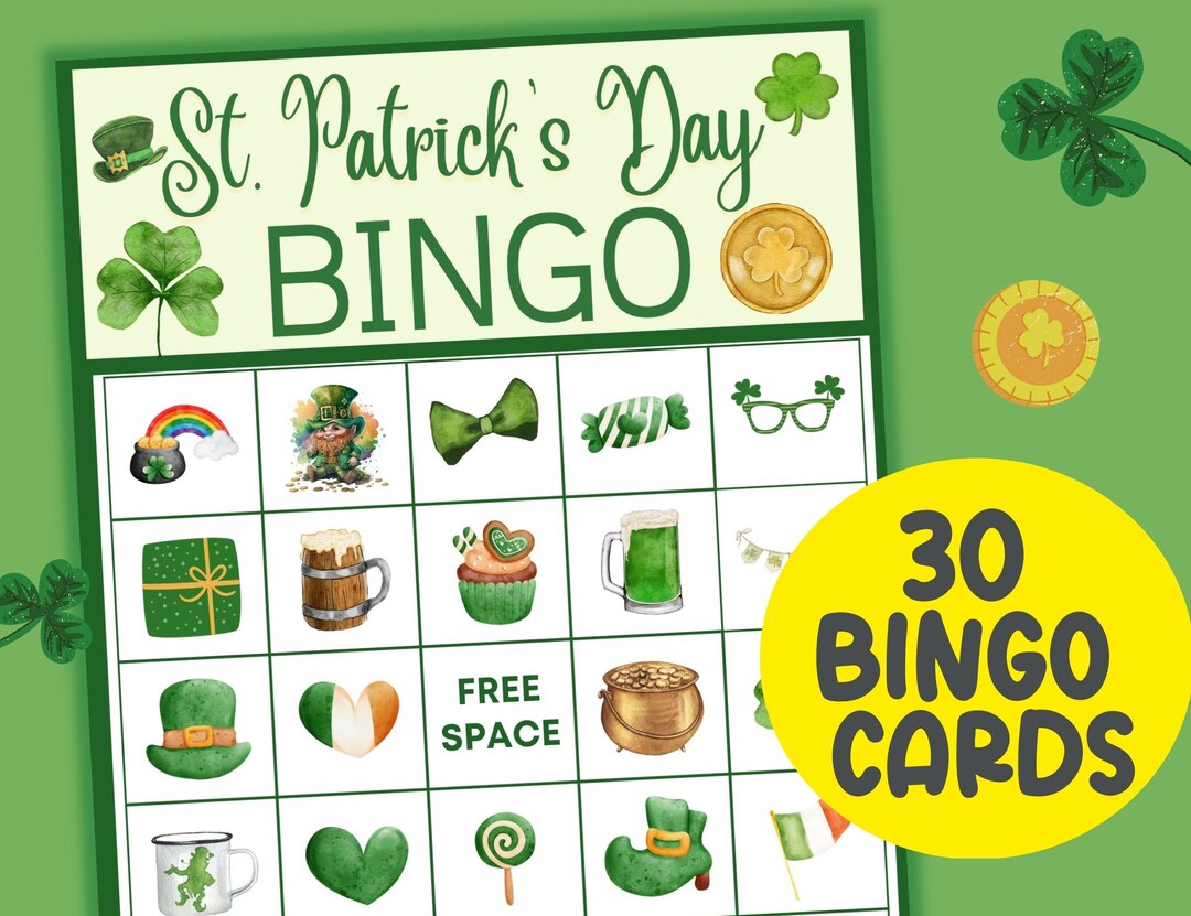 St. Patrick's Day Bingo Game, 30 St. Patrick's Bingo Cards Printable ...