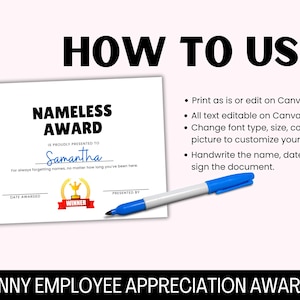 Funny Employee Awards Printable, Staff Employee Appreciation Award ...