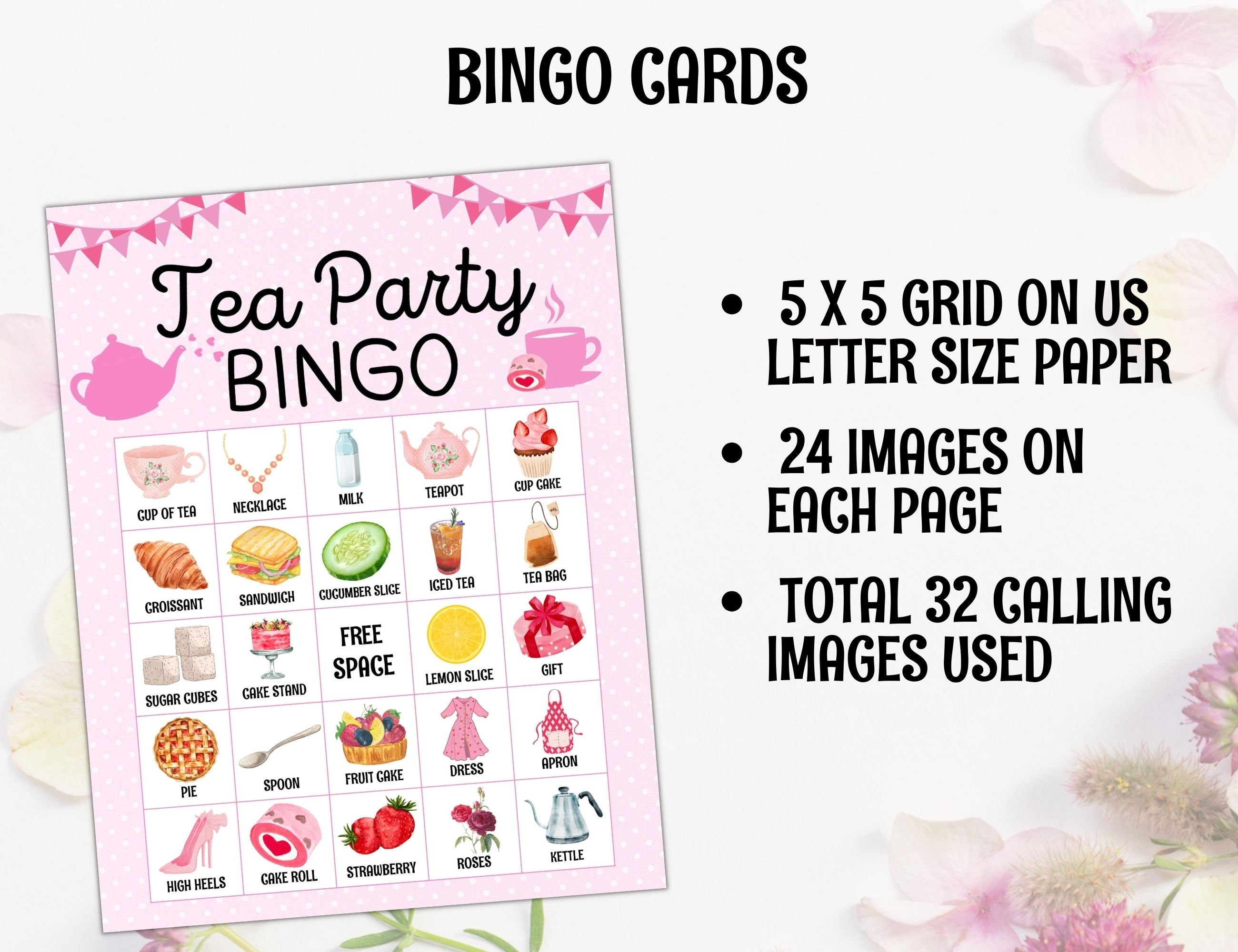 20 Tea Party Bingo Cards, Tea Party Games, Afternoon Tea Party Bingo ...