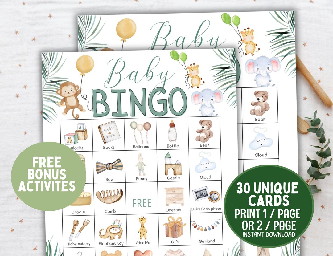 Safari Baby Shower Bingo, Safari Baby Shower Games, Gender Neutral Baby ...