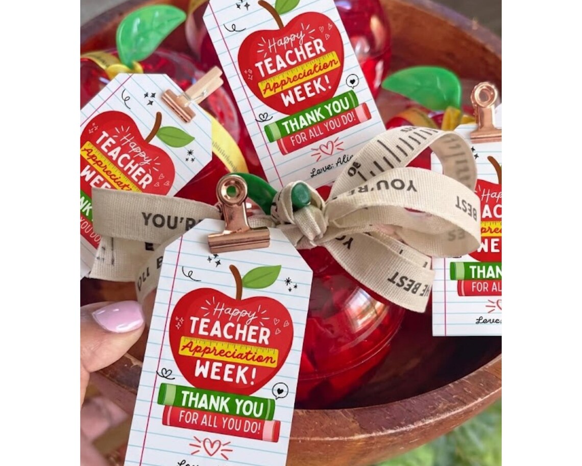 Teacher Appreciation Week Gift Tag, Thank You Teacher Tags Apple ...