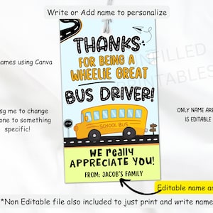 Bus Driver Appreciation Gift Tag, School Bus Driver Tag, End of Year ...