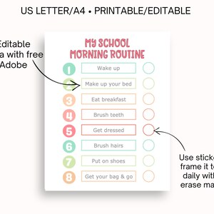 School Routine Chart for Kids Morning Routine Task Checklist - Etsy ...