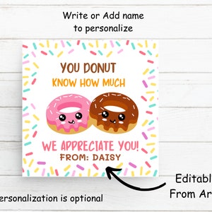 Donut Appreciation Gift Tag, Donut Thank You Gift Tag, Teacher ...