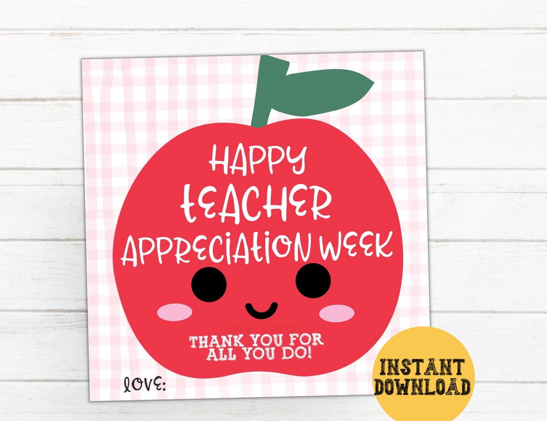 Cute Apple Teacher Appreciation Week Tag, Printable Teacher Gift Tags ...