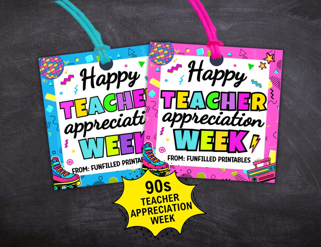 90s Theme Teacher Appreciation Week Gift Tag, 90s Retro Teacher Gift ...