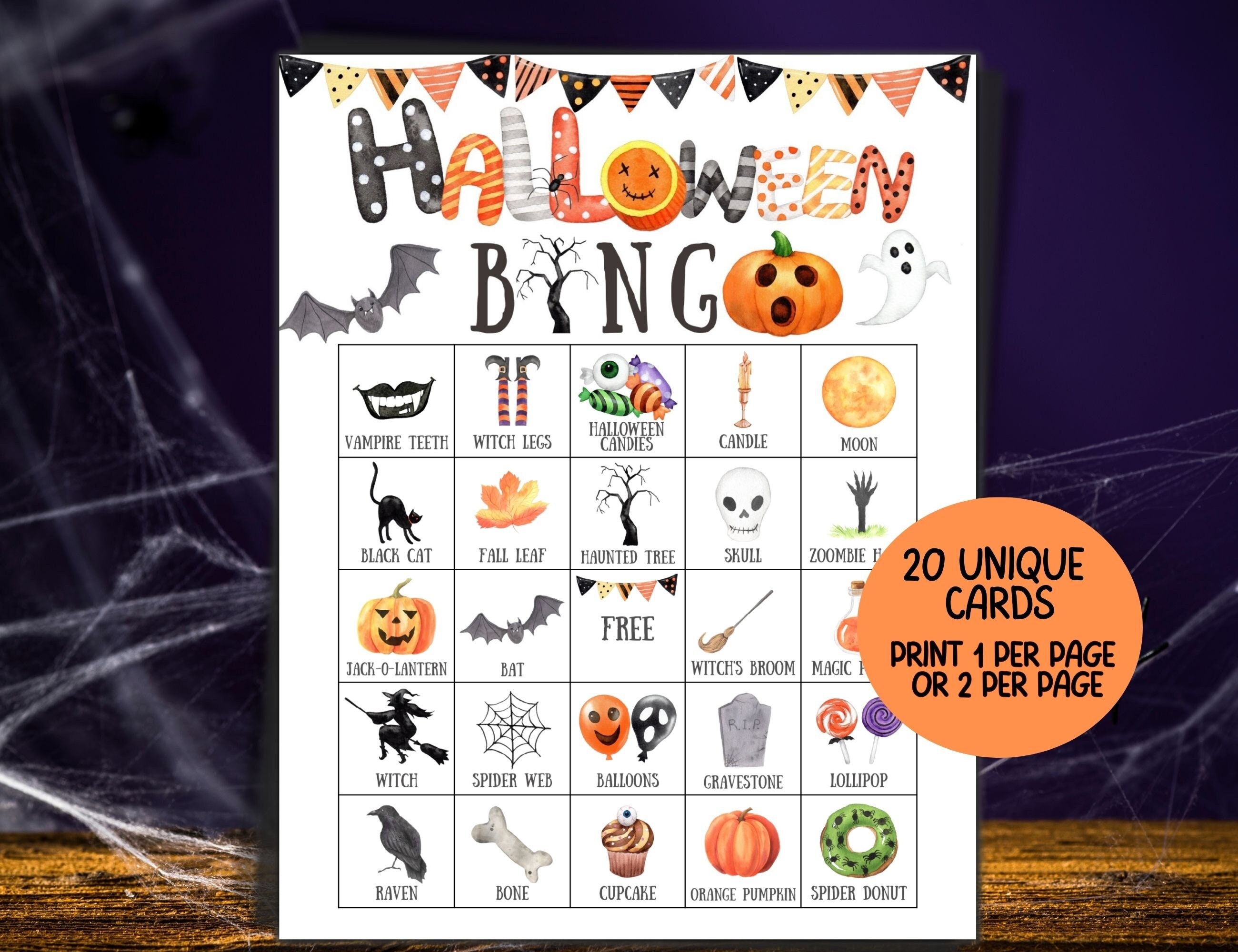 Halloween Bingo Game, Halloween Games for Kids, 20 Printable Halloween ...