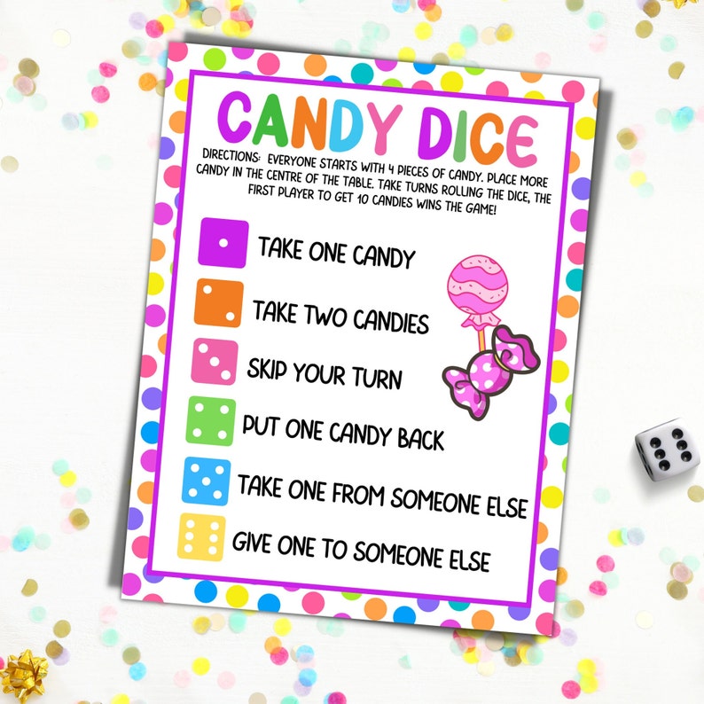 Candy Dice Game Printable Party Games for Graduation, Kids Birthday ...