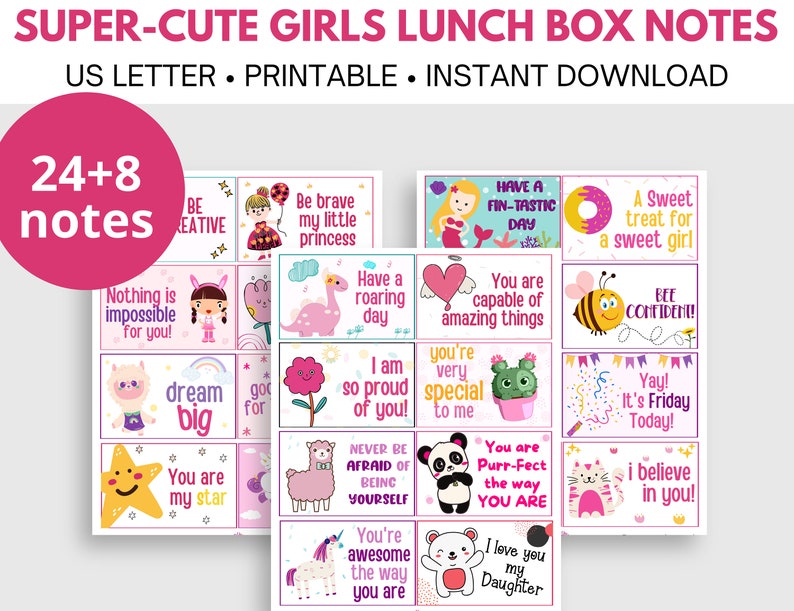 Lunch Box Notes for Kids Lunchbox Notes for Girls Positive - Etsy