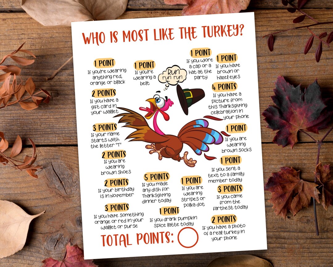 Thanksgiving Games for Adults, Who is Most Like the Turkey Game ...