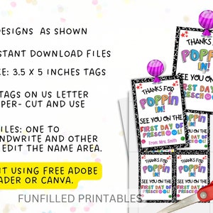 Thanks for Popping in Tag, Meet the Teacher Student Gift Tag, Lollipop ...