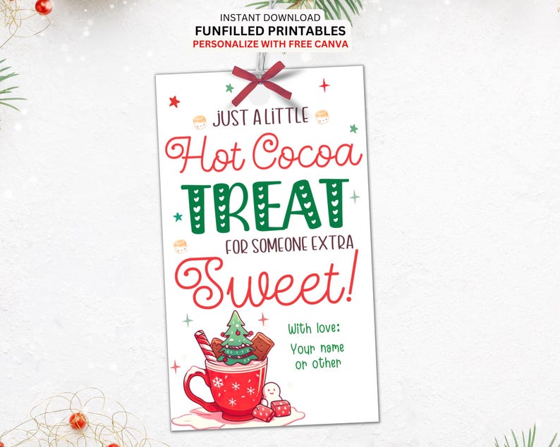 Hot Cocoa Christmas Gift Tags Printable, Hot Chocolate Mix Christmas ...
