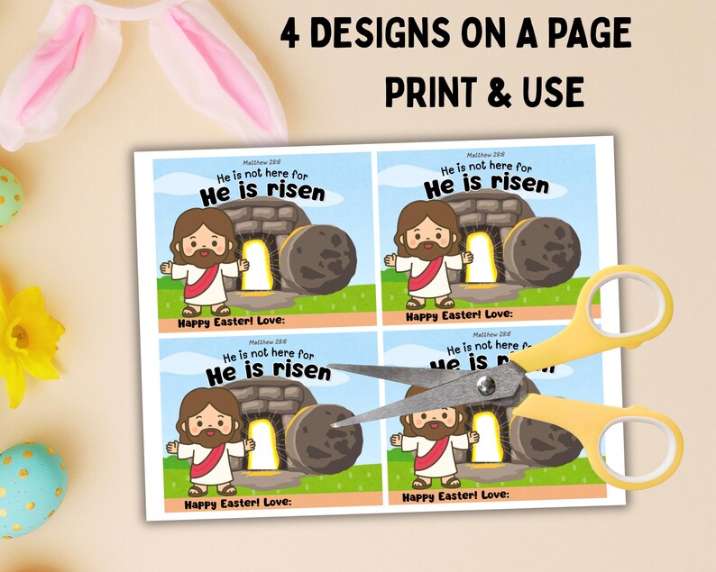 He is Risen Easter Gift Tag Printable, Religious Christian Easter Treat ...
