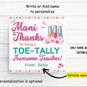 Mani Thanks Teacher Manicure Gift Tags, Teacher Nail Polish Gift Tags ...