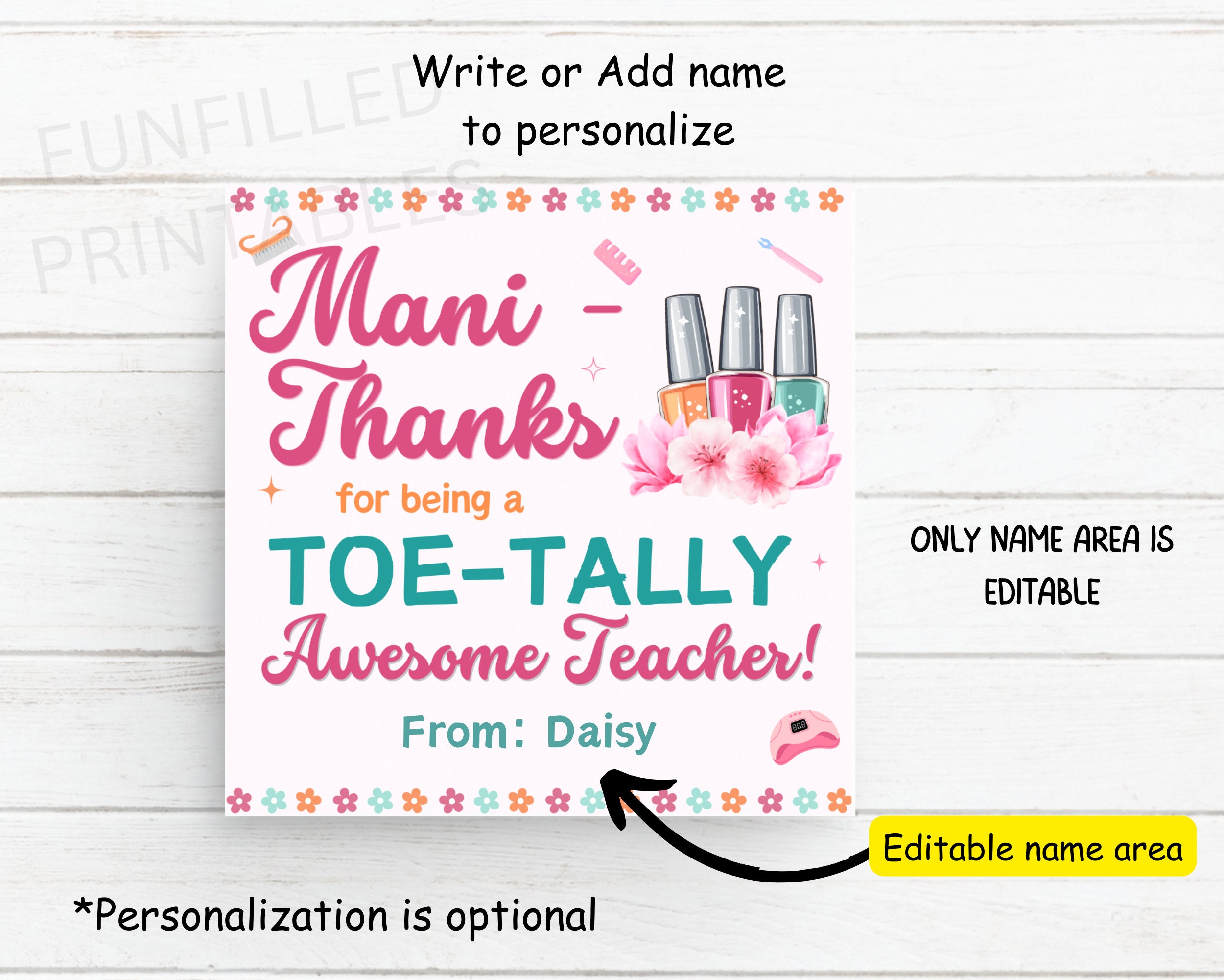 Mani Thanks Teacher Manicure Gift Tags, Teacher Nail Polish Gift Tags ...