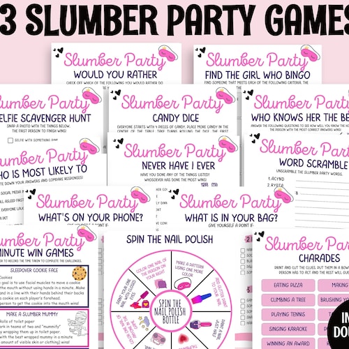 Printable Slumber Party Games Bundle Bingo Girls Sleepover Etsy