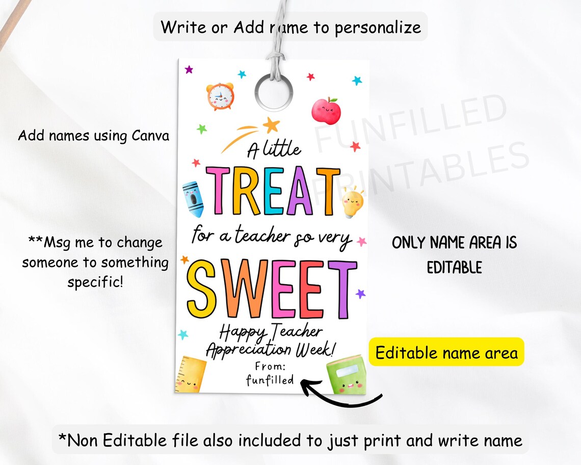 Teacher Appreciation Week Tags, Sweet Treat Gift Tag, Thank You Teacher ...