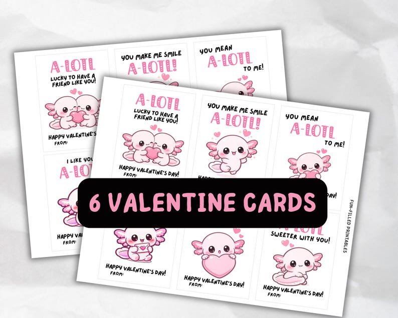 Axolotl Valentine's Day Cards, Classroom Exchange (digital Download) - Etsy