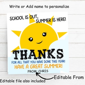 End of Year Teacher Gift Tag, School is Out Summer Gift Tag, Beach ...