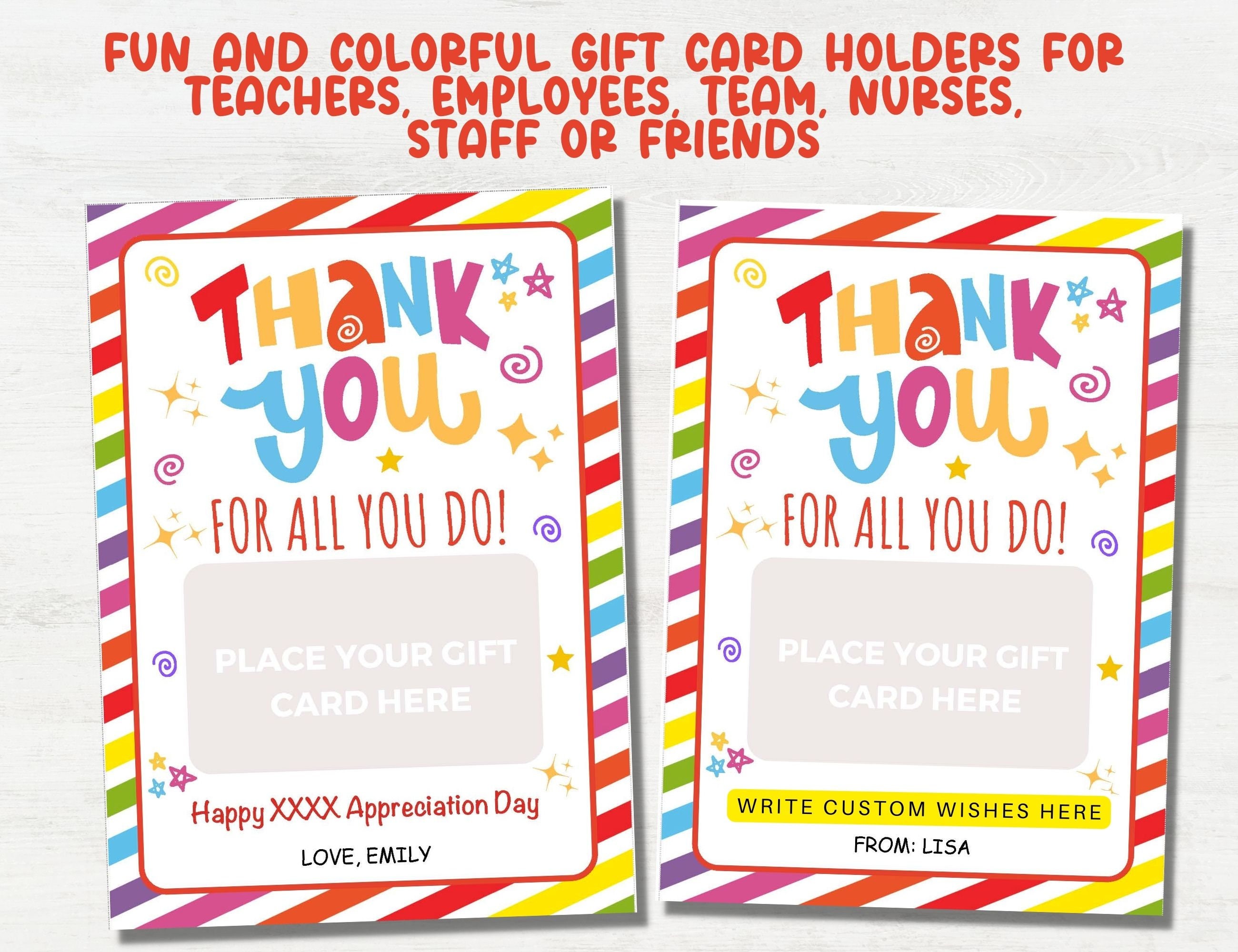 Thank You Gift Card Printable, Teacher Appreciation Gift, Employee ...