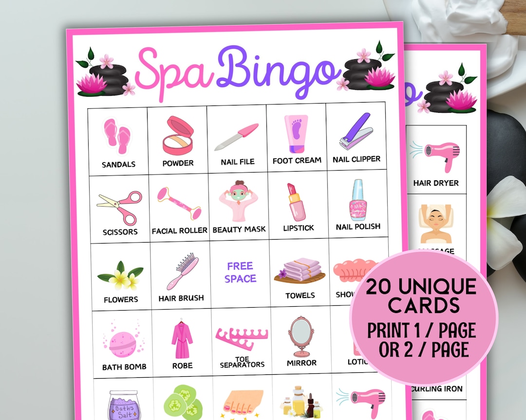 Spa Bingo Spa Birthday Party Game 20 Spa Party Bingo Cards Spa Day Game Girls Spa Party Game