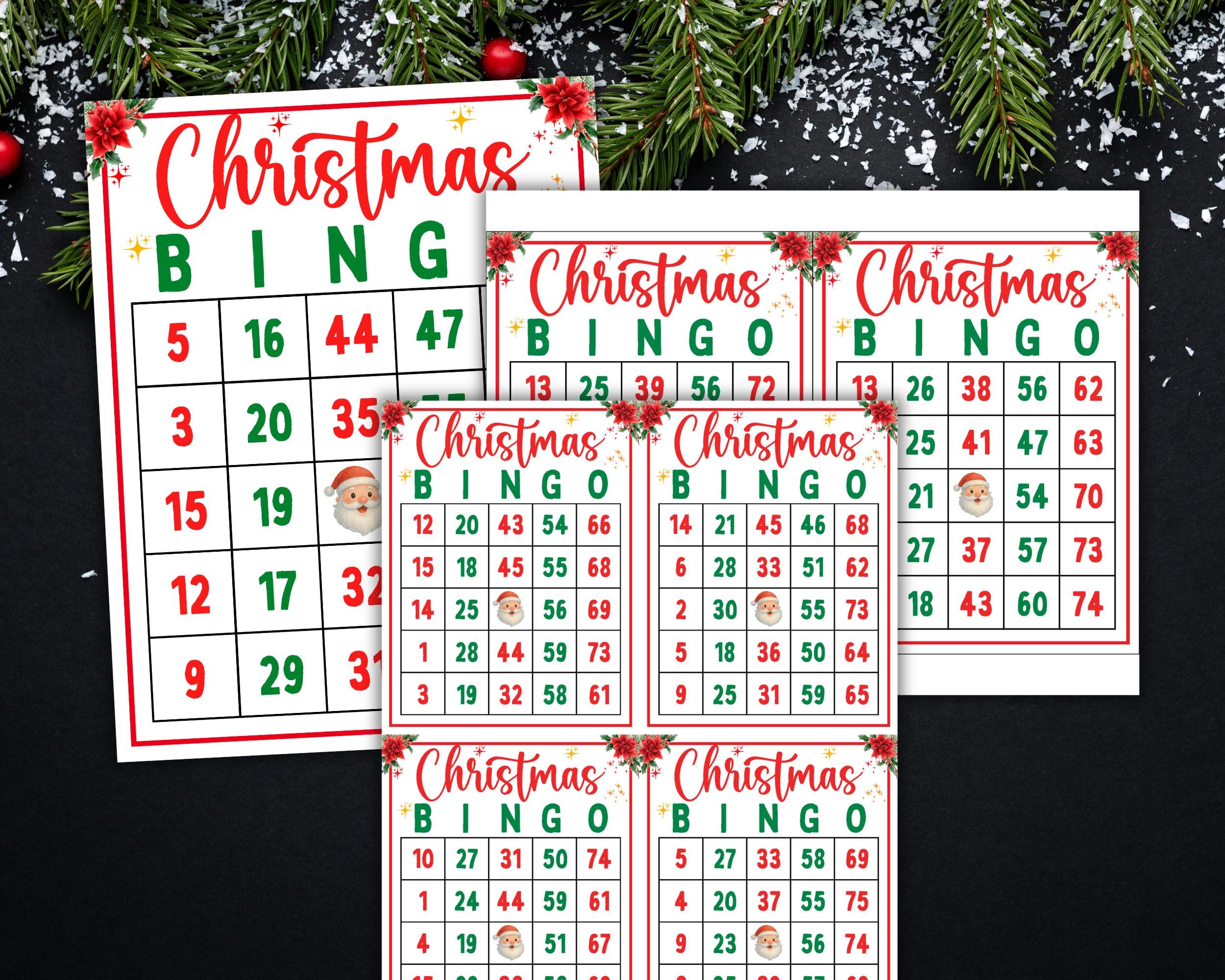 200 Christmas Bingo Cards, Printable Christmas Number Bingo for Adults ...