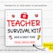 Teacher Survival Kit Printable Tag, Back to School Teacher Gifts ...