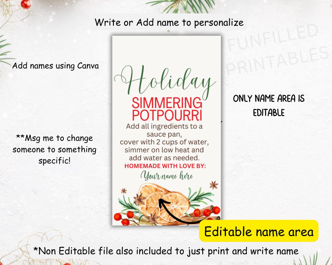 Christmas Simmer Pot Tags, Potpourri Gift Tag Printable, Simmer Pot ...