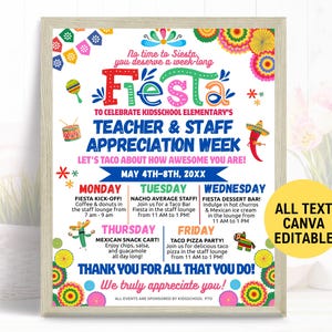 Editable Fiesta Teacher Appreciation Week Flyer Template Itinerary ...
