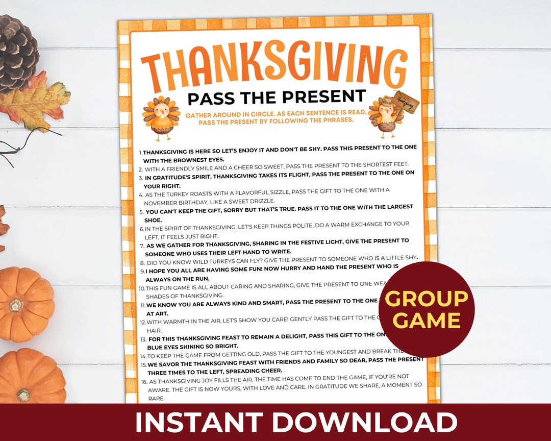 Pass the Present Thanksgiving Game, Pass the Gift Thanksgiving Group ...