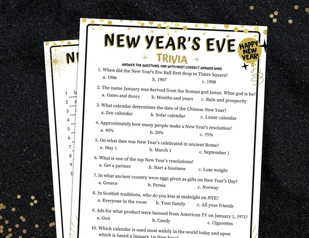 New Years Eve Trivia Game, 2024 New Years Eve Game, New Years Party ...