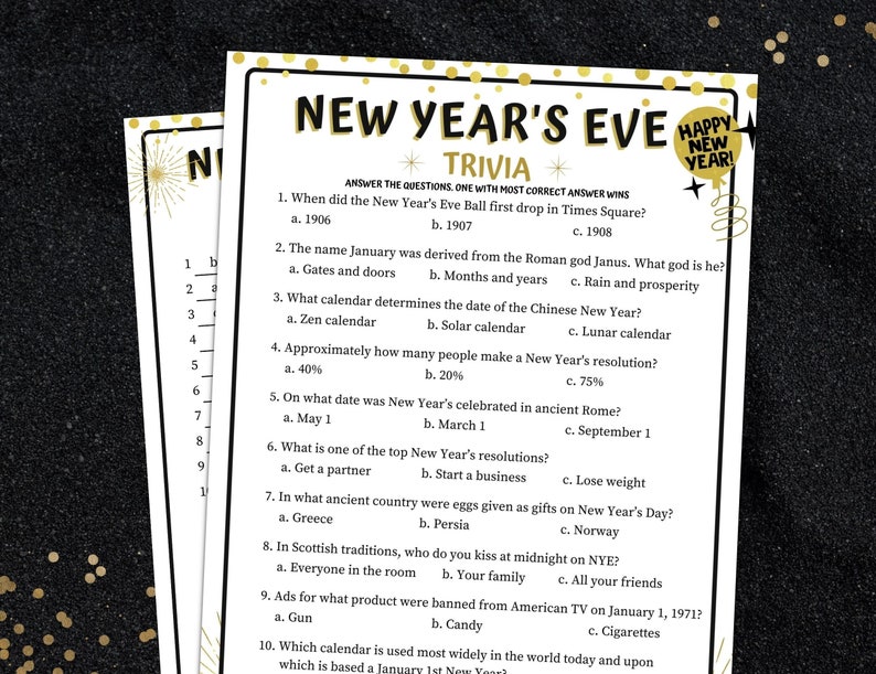 New Years Eve Trivia Game, 2024 New Years Eve Game, New Years Party ...