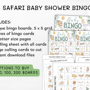 50 Baby Shower Bingo Cards Safari Baby Shower Game Activity, Baby Bingo ...