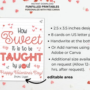 Teacher Valentines Card, Classroom Teacher Valentines Gift Tag, Sweet ...