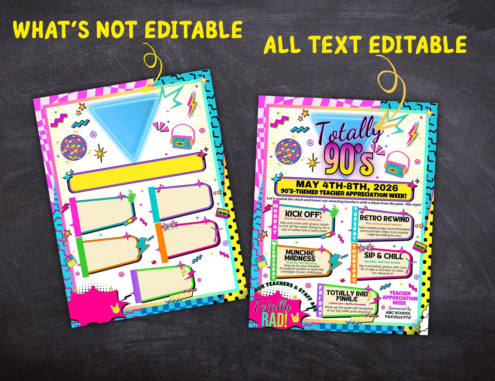 90s Teacher Appreciation Week Theme Flyer Template Canva Editable ...