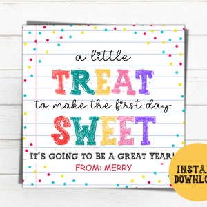 First Day of School Treat Tag, Back to School Tag, Teacher Treat Tag ...